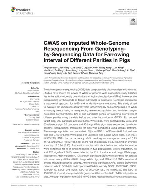 Pdf Gwas On Imputed Whole Genome Resequencing From Genotyping By Sequencing Data For Farrowing