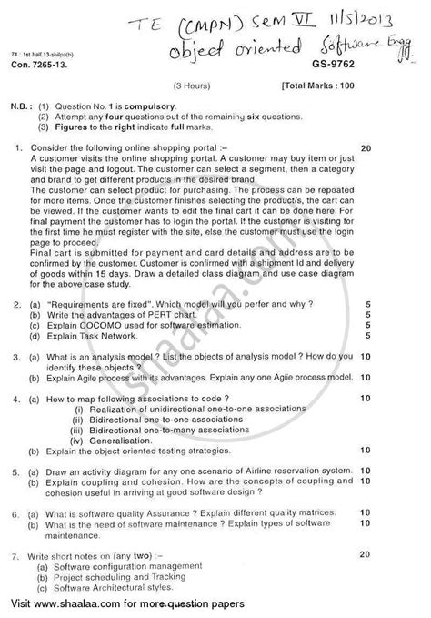 Object Oriented Software Engineering 2012 2013 Be Computer Engineering Semester 6 Te Third Year