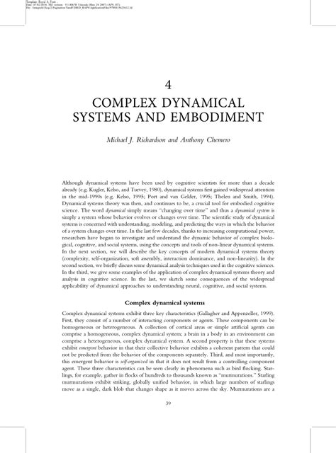 Pdf Complex Dynamical Systems And Embodiment