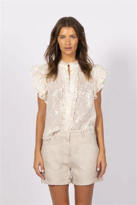 Joey The Label Sequin Me Blouse Sand Thyme Clothing