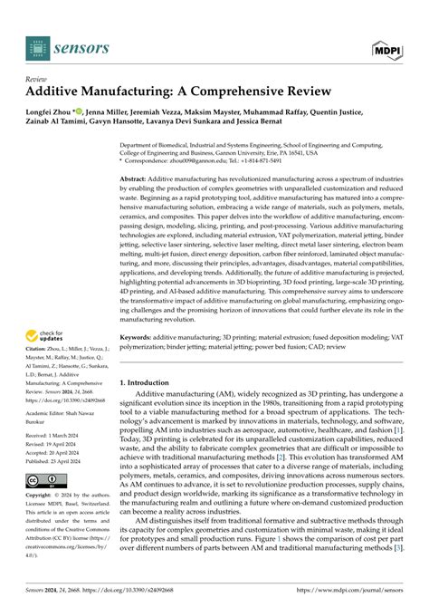 Pdf Additive Manufacturing A Comprehensive Review
