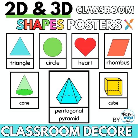 2d And 3d Shape Posters For Classroom Rainbow Classroom Decor Display