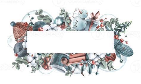 Winter New Year Christmas Template Rectangular Frame With A Snowman