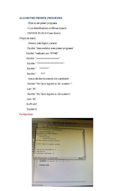 Pseint Actividades Algoritmo Primerprograma Este Es Mi Primer Programa Los