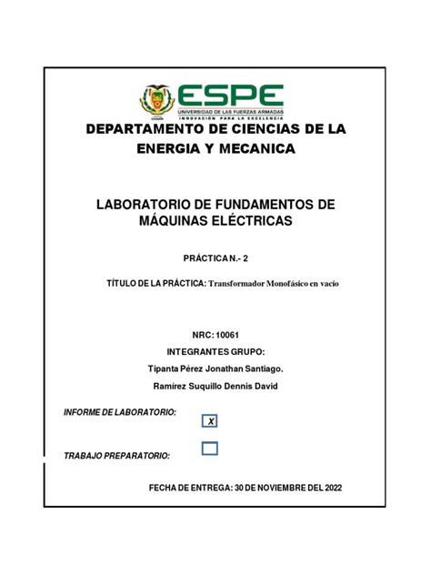 Ramírez Tipanta Informe Lab2 Pdf Transformador Bienes Manufacturados