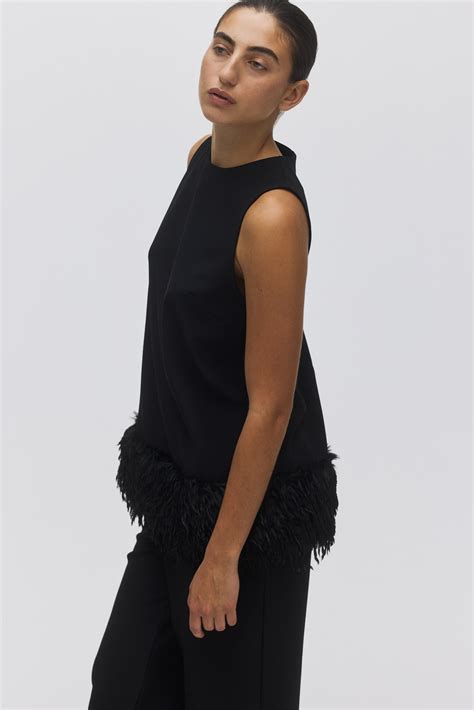 Womens Black Fringe Trim Top Handm Au