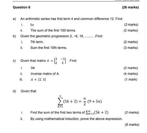 Solved C Question A An Arithmetic Series Has First Term Chegg
