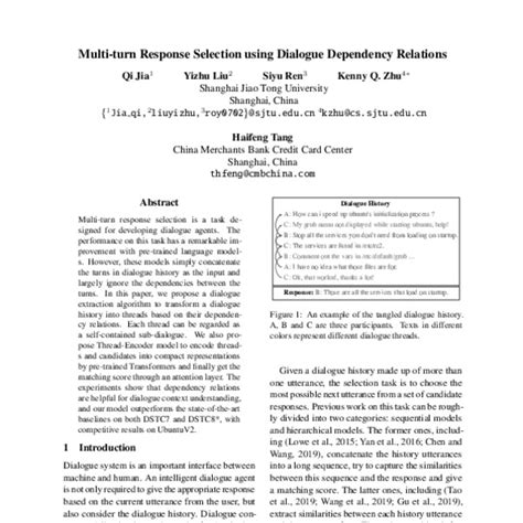 Multi Turn Response Selection Using Dialogue Dependency Relations Acl