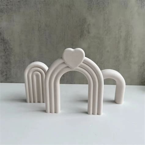 레인보우 아치 하트 석고 실리콘 금형 배경 양초 공예 제작 아로마 테라피 수지 주조 티몬