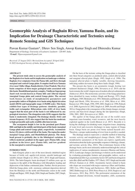 Pdf Geomorphic Analysis Of Baghain River Yamuna Basin And Its Implication For Drainage