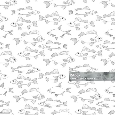 낙서 물고기 원활한 패턴입니다 해산물 배경입니다 손으로 그리기 아트 라인입니다 색칠 페이지 책 벡터 스톡 일러스트 강에 대한 스톡 벡터 아트 및 기타 이미지 Istock