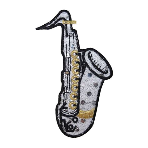 Id 9163 Silver Saxophone Patch Jazz Instrument Music Embroidered Ironon
