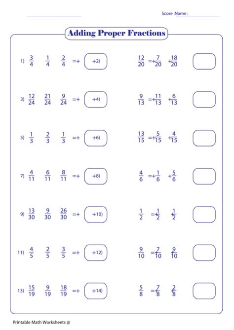Adding Proper Fractions Printable Pdf Download