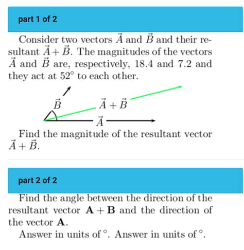 solved consider two vectors a~ and b~ and their resultant a~