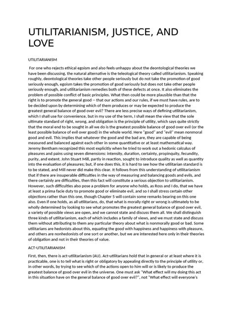 Utilitarianism Justice And Love Pdf Utilitarianism Applied