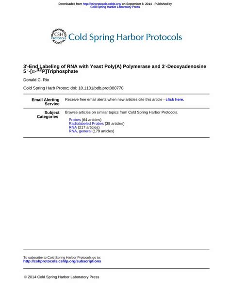 Pdf 3 End Labeling Of Rna With Yeast Poly A Polymerase And 3 Deoxyadenosine 5 [ 32p