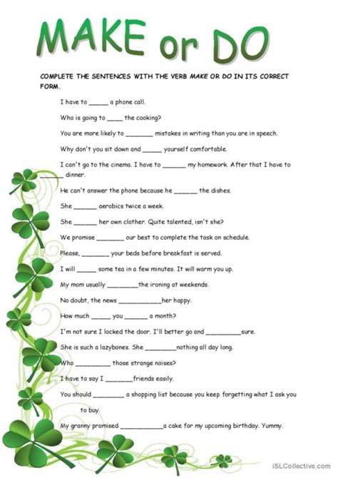 43 Do Or Make English Esl Worksheets Pdf And Doc