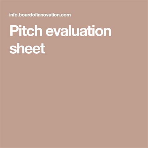 Pitch Evaluation Sheet Pitch Evaluation Ftw
