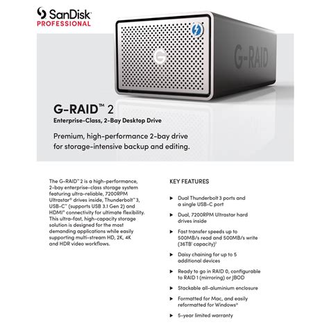 Sandisk Professional G Raid 2 6tb 12tb 24tb 36tb Raid Array 2 Thunderbolt 3 Usb 3 2 Gen 1