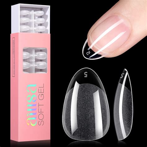 Aillsa Short Square Nail Tips Soft Gel Full Cover Clear