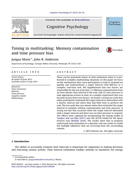 Timing In Multitasking Memory Contamination And Time Pressure Bias Pdf Memory Decision