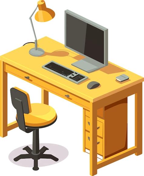 Premium Vector Office Desk With Computer And Lamp Modern Business Workplace Home Workspace