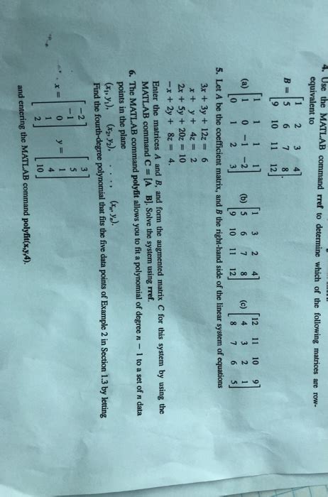 solved 4 use the matlab command rref to determine which of