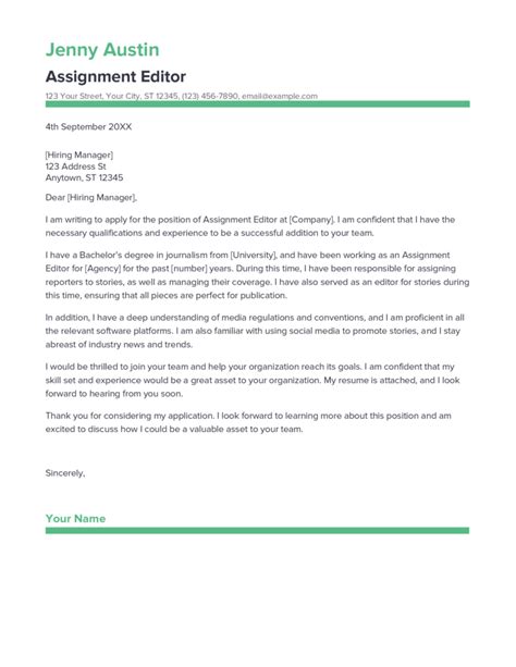 Best Assignment Editor Cover Letter Example For 2023