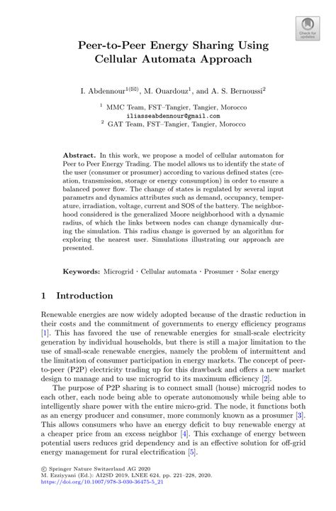 Pdf Peer To Peer Energy Sharing Using Cellular Automata Approach