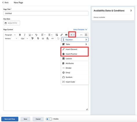 Inserting Elements And Practices Using Creator In Lessons View