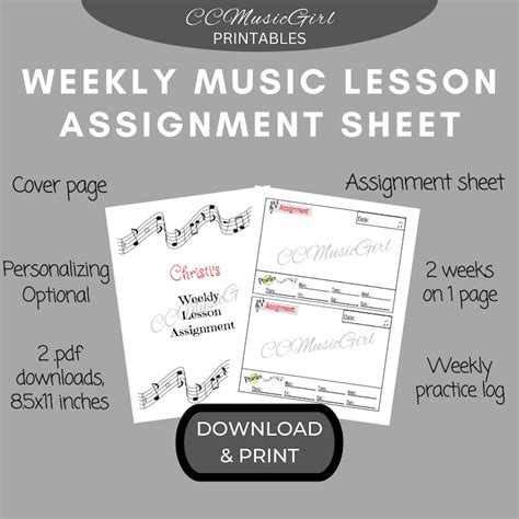 Printable Music Lesson Assignment Sheet Lesson Planner Printable Music Assignment Page