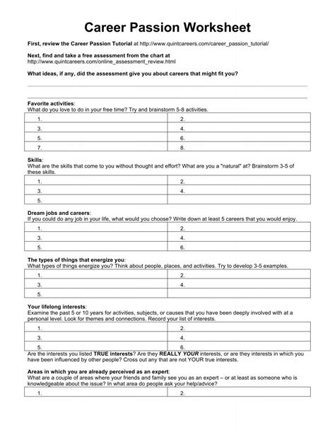 Career Passion Worksheet