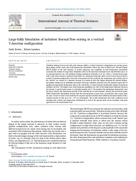 Pdf Large Eddy Simulation Of Turbulent Thermal Flow Mixing In A Vertical T Junction Configuration
