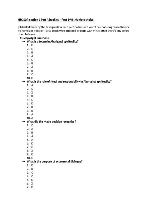 Sor Hsc Section 1 Part Booklet Answers Mc Hsc Sor Section 1 Part A