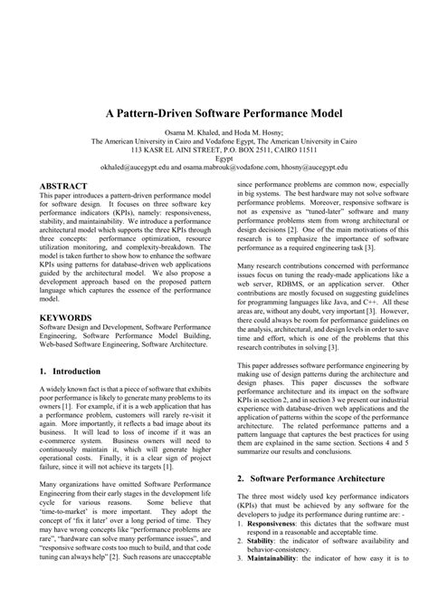 Pdf A Pattern Driven Software Performance Model