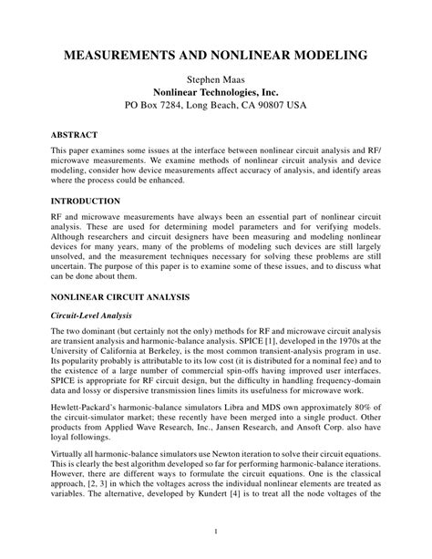 Pdf Measurements And Nonlinear Modeling