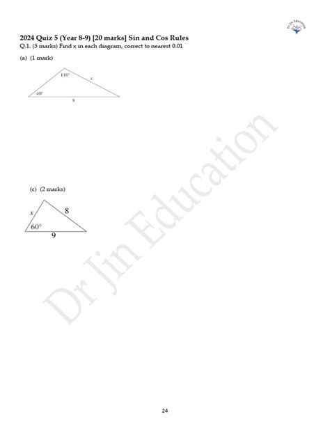 Y89 Quiz 5 Sin And Cosin Rule Pdf