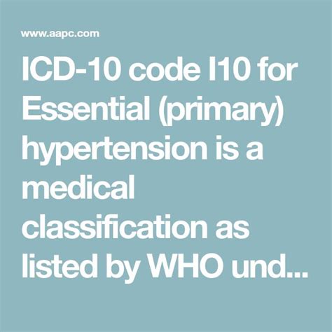 Icd 10 Code I10 For Essential Hypertension