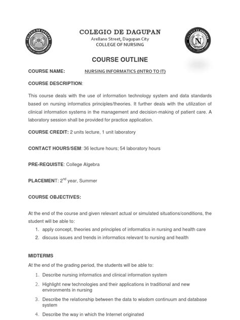 Nursing Informatics Course Outline Pdf Health Informatics Nursing