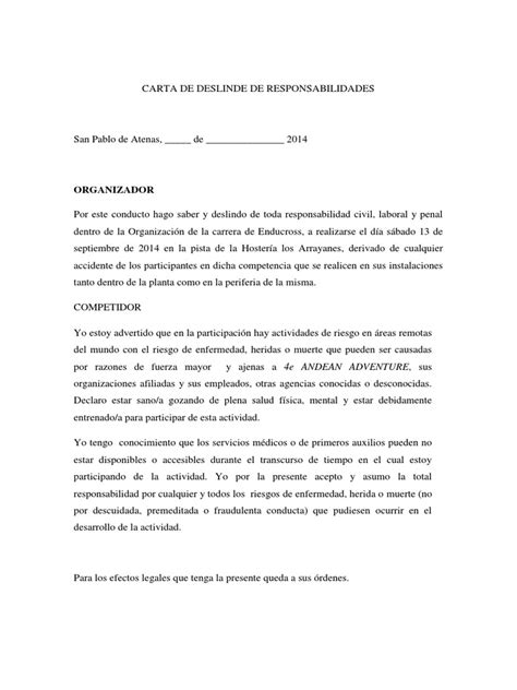 Carta De Deslinde De Responsabilidades Pdf
