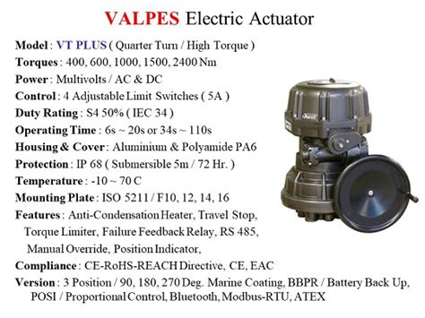 Electric Actuator Valpes Series Vt Plus Quarter Turn Torque 400 ~ 2400 Nm Gamako Ekakarsa