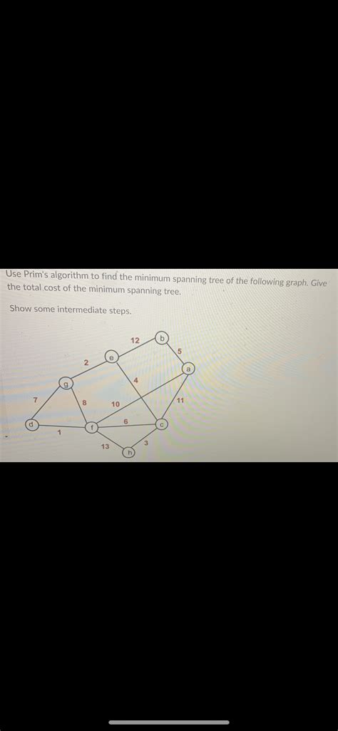 Solved Use Prim S Algorithm To Find The Minimum Spanning Chegg