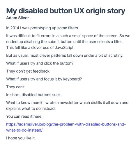 Adam Silver On Linkedin My Disabled Button Ux Origin Story And Heres The