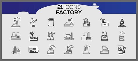 Factory Icon Pack With Outline Icon Style Industrial Buildings Flat