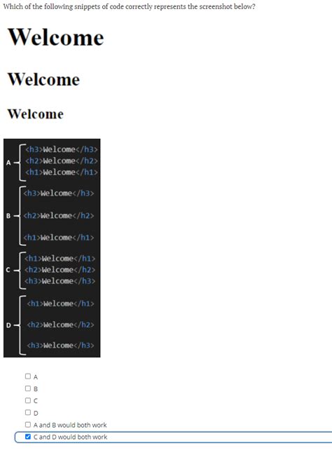 Solved Which Of The Following Snippets Of Code Correctly Chegg Com