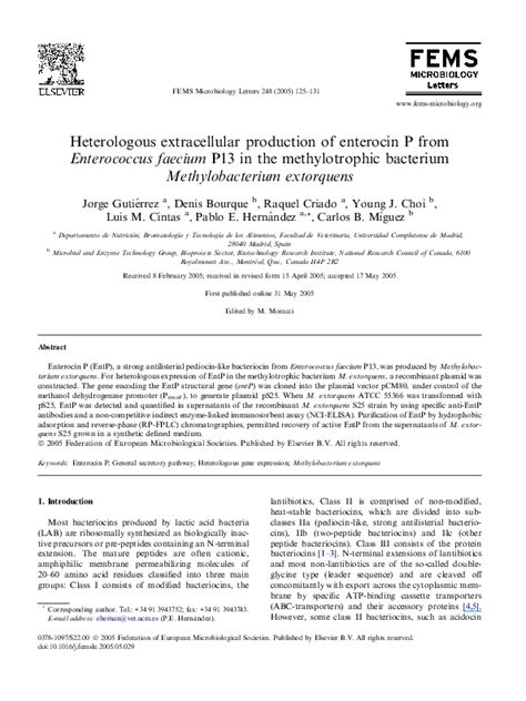 Pdf Heterologous Extracellular Production Of Enterocin P From