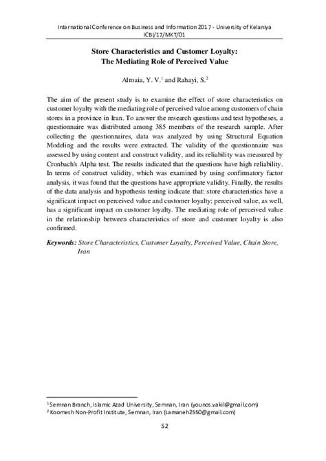 Pdf Store Characteristics And Customer Loyalty The Mediating Role Of Perceived Value Younos