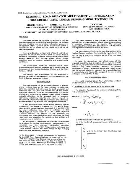 pdf economic load dispatch multiobjective optimization procedures