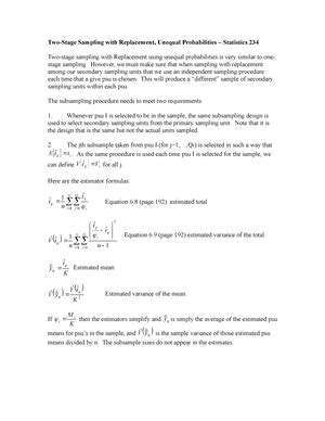 Unequal Probability Sampling Without Replacement However With Replacement Sampling Is Used