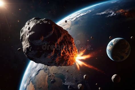 Impact Of Asteroid Meteor Comet Collision Explosion Over Planet Earth